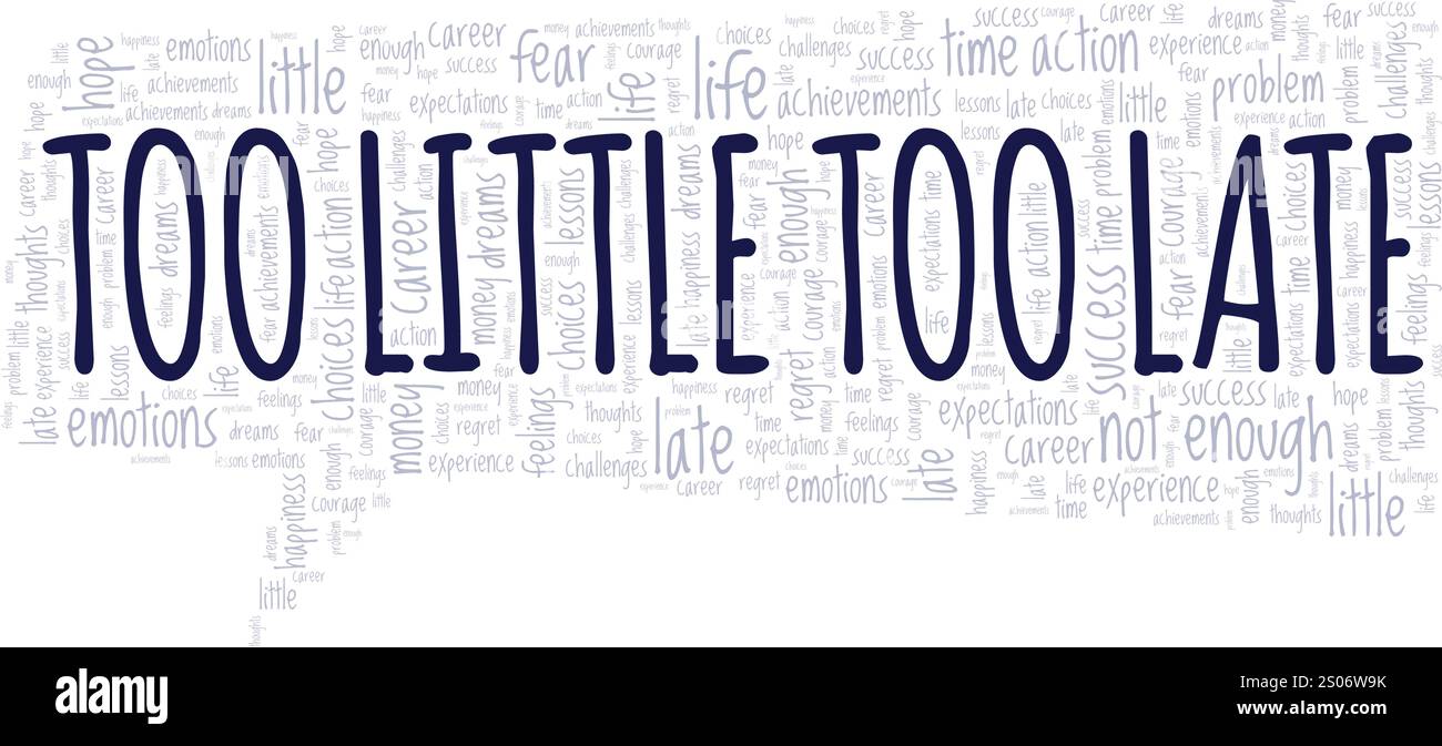 Too Little Too Late word cloud conceptual design isolated on white ...