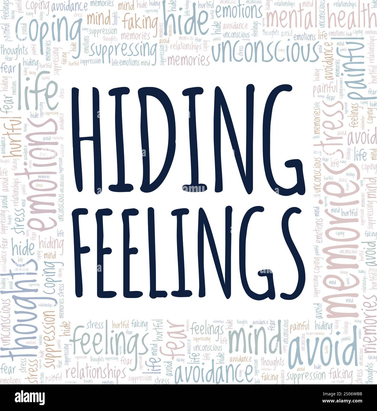 Hiding Feelings word cloud conceptual design isolated on white ...
