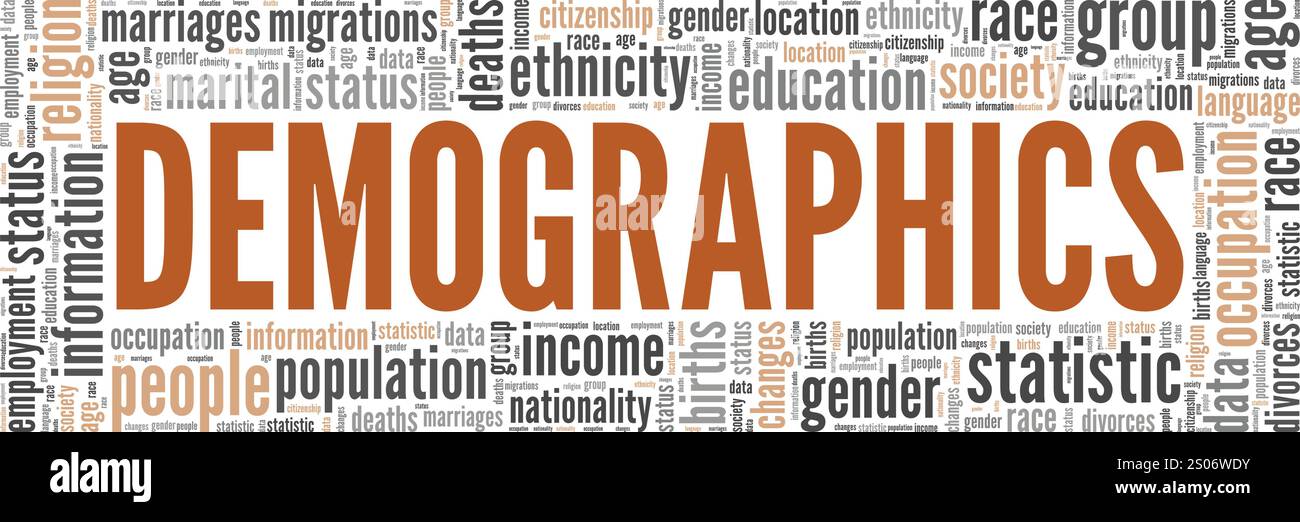 Demographics word cloud conceptual design isolated on white background ...