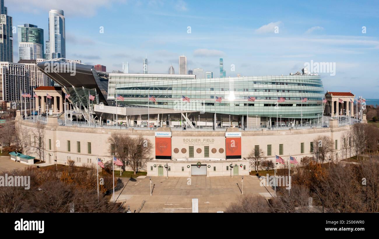 An aerial view of Soldier Field, home to the Chicago Bears, looking ...
