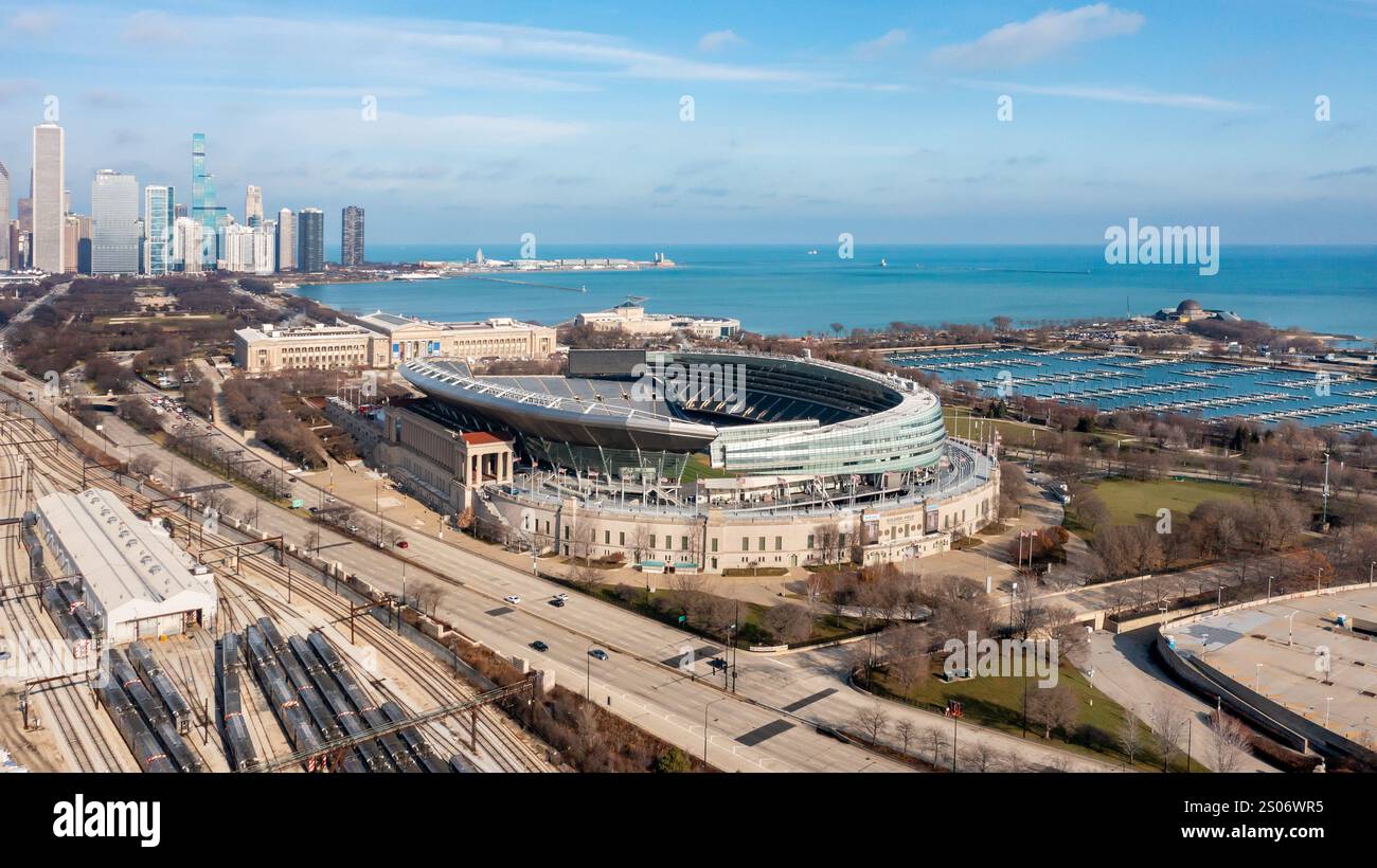 An aerial view of Soldier Field, home to the Chicago Bears, looking ...