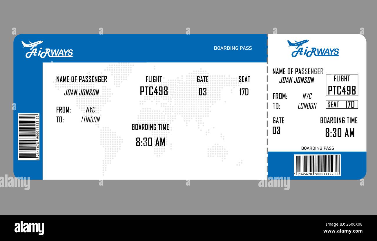 Airline ticket. Boarding pass with information on grey background Stock ...