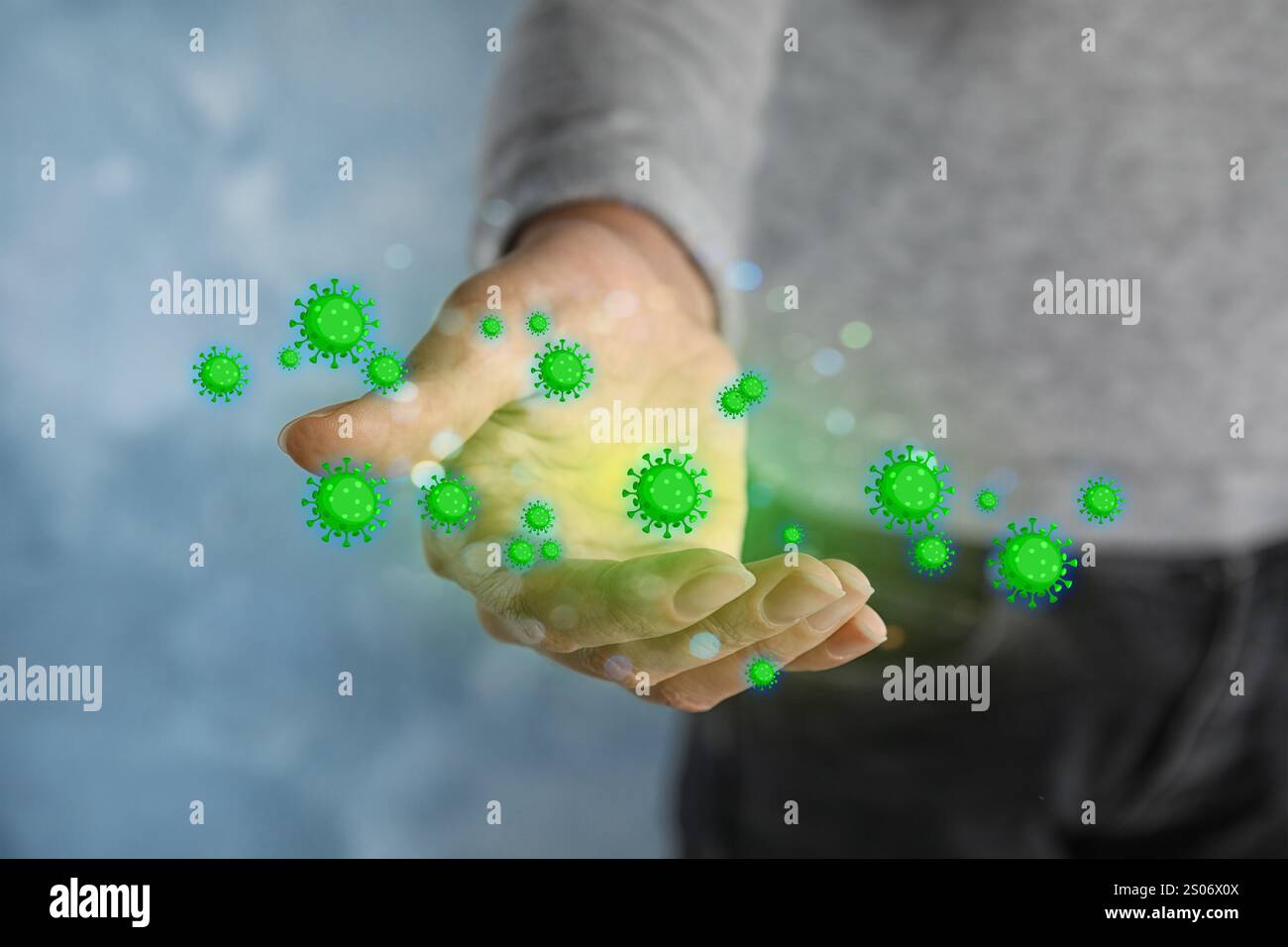 Woman offering hand, closeup. Pathogens transmission, illustration of ...