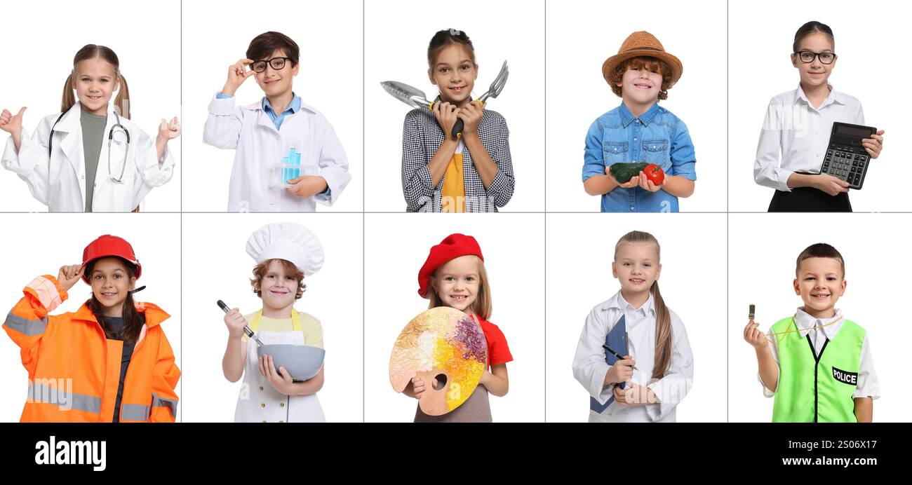 Future profession. Cute children copying people from different ...