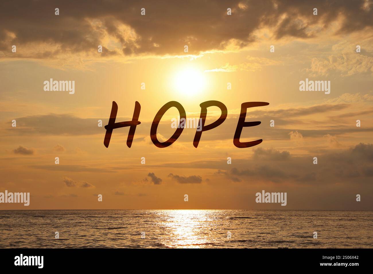 Hope. Picturesque view of sky with beautiful clouds over sea Stock ...