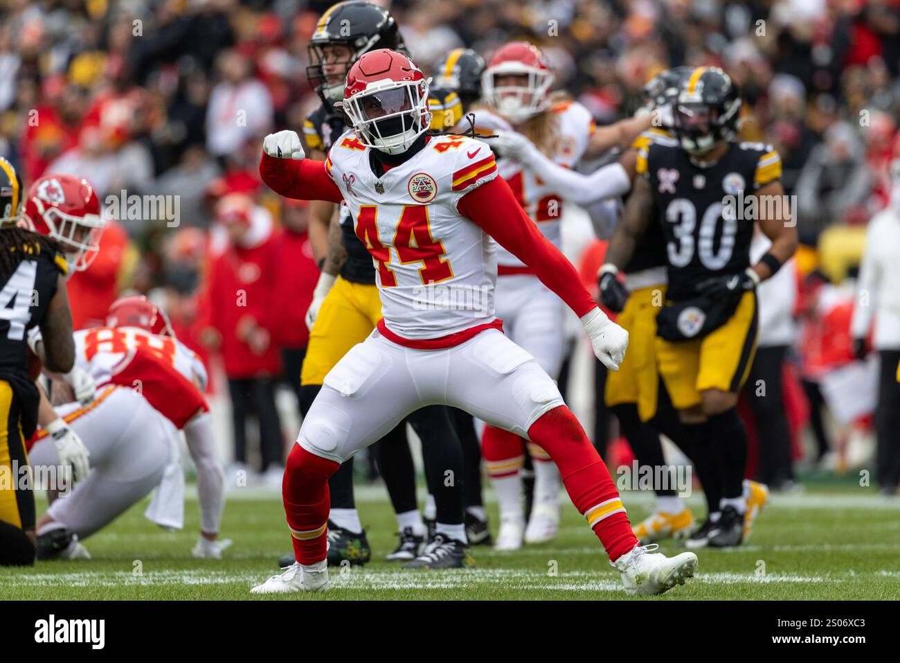 Kansas City Chiefs linebacker Cam Jones (44) celebrates after a tackle ...