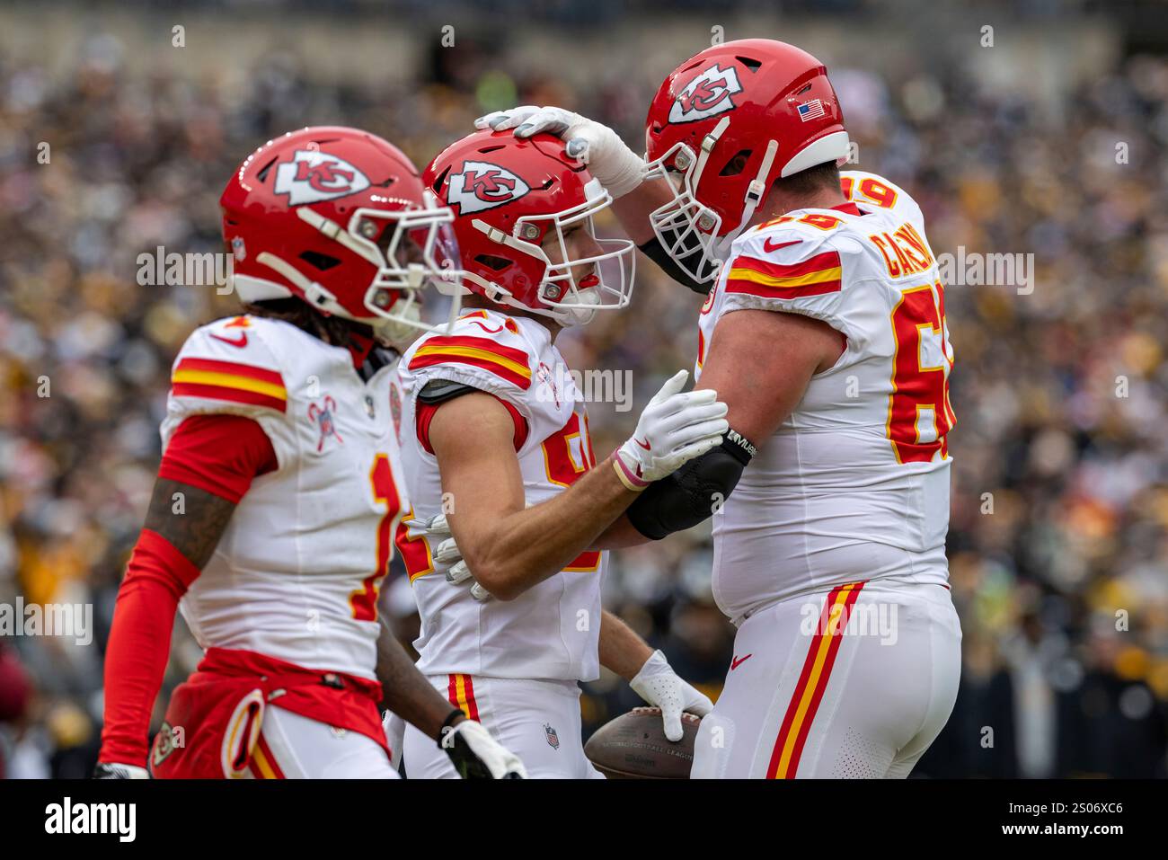 Kansas City Chiefs wide receiver Justin Watson (84) is congratulated by ...