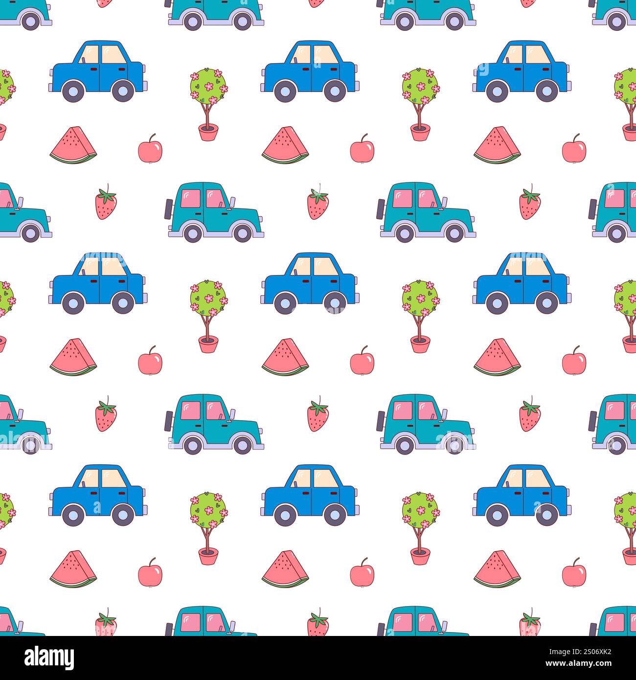 Cartoon cars background for boys. Transport pattern for design of ...