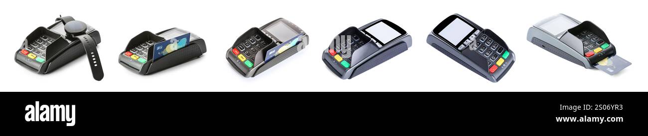 Set of payment terminals on white background Stock Photo - Alamy