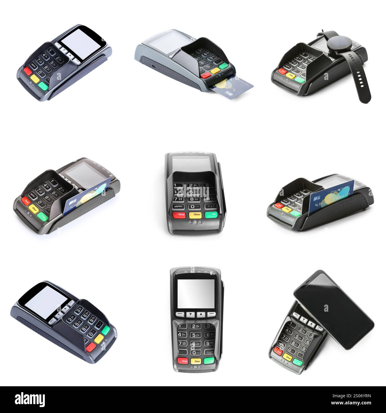Set of payment terminals on white background Stock Photo - Alamy