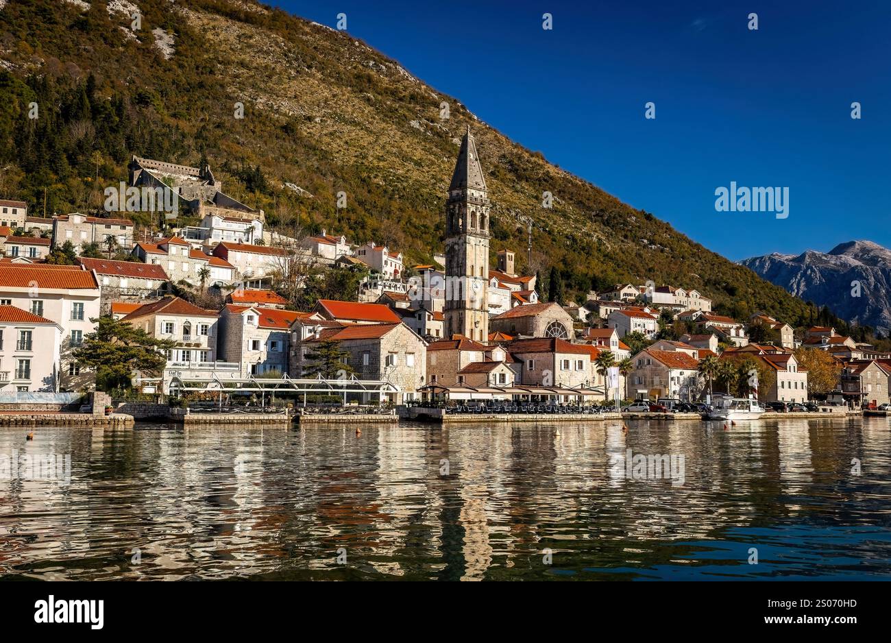 Scenic panoramic view of Perast old town in bay of Kotor Montenegro ...