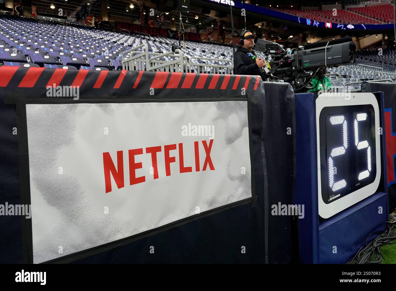 A Netflix banner is seen in NRG Stadium before an NFL football game ...