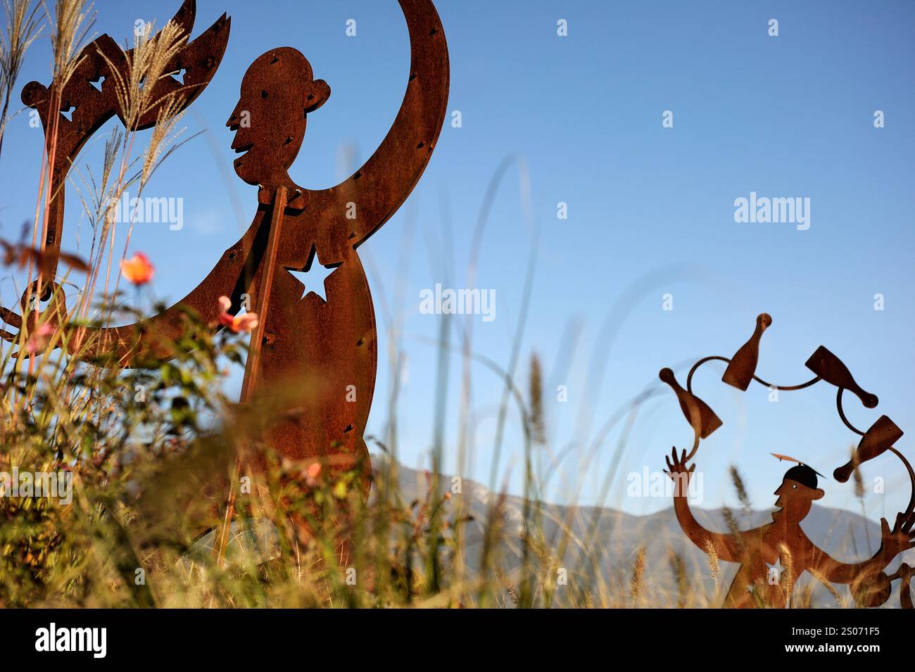 Circus people playing made in sheet metal silhouettes Stock Photo - Alamy
