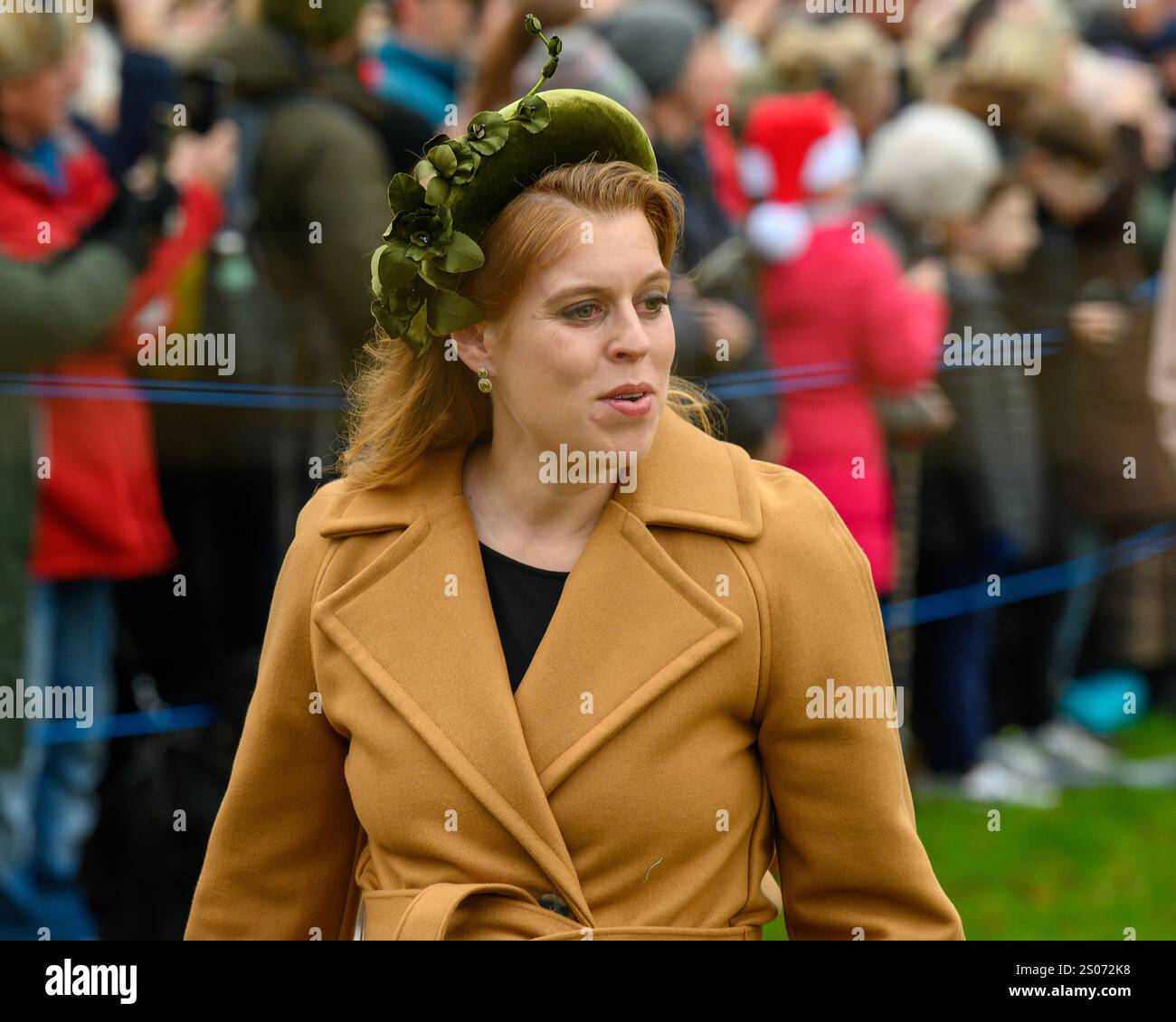 Sandringham, Norfolk UK. 25 Dec 2024. Princess Beatrice smiles and ...