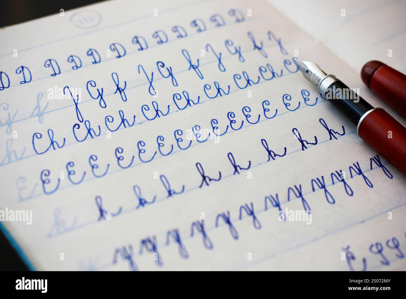 Close-up of uppercase and lowercase letters written by a child in ...