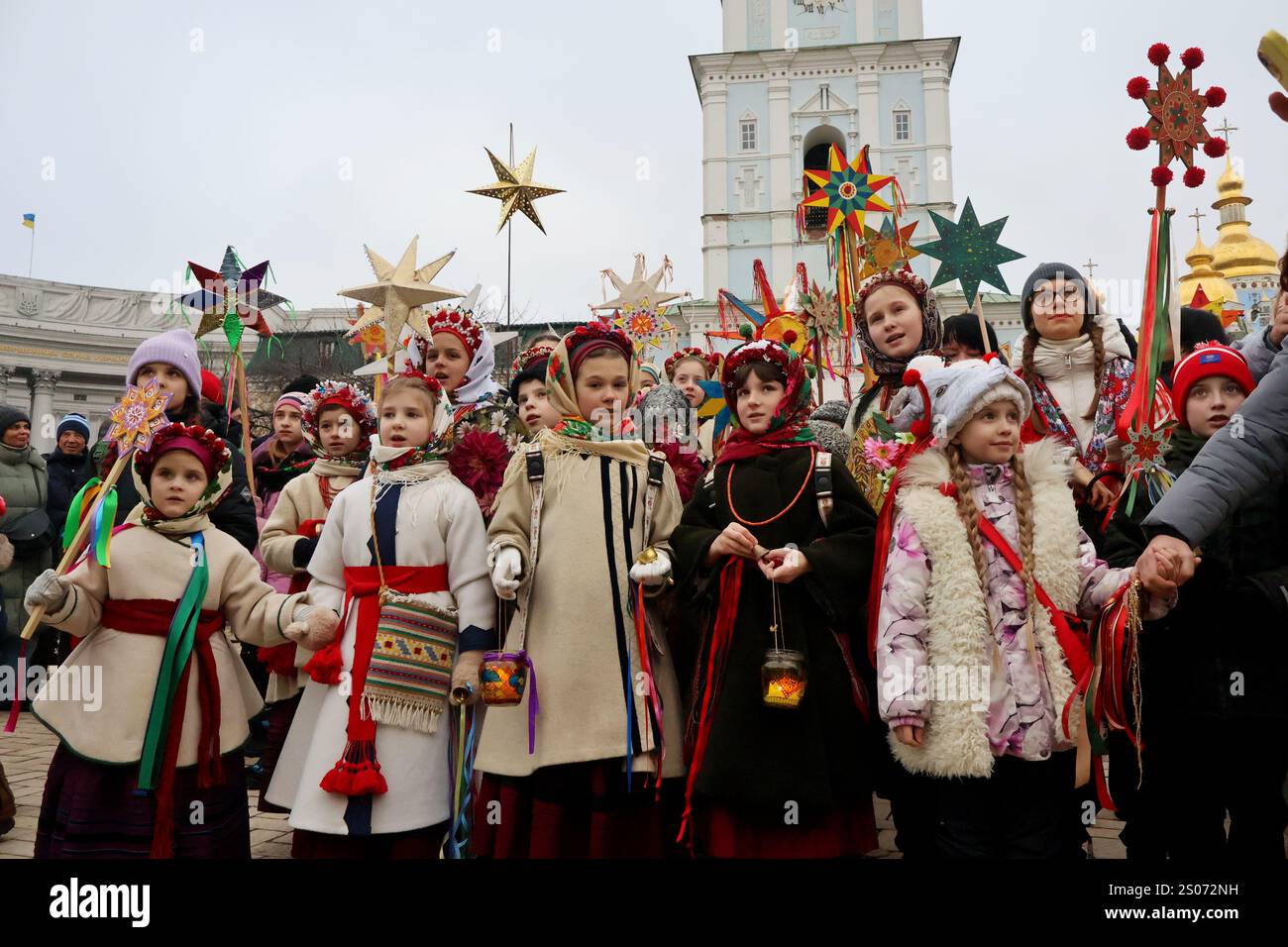 Kyiv, Ukraine. 25th Dec, 2024. Christmas Stars seen during a Christmas ...