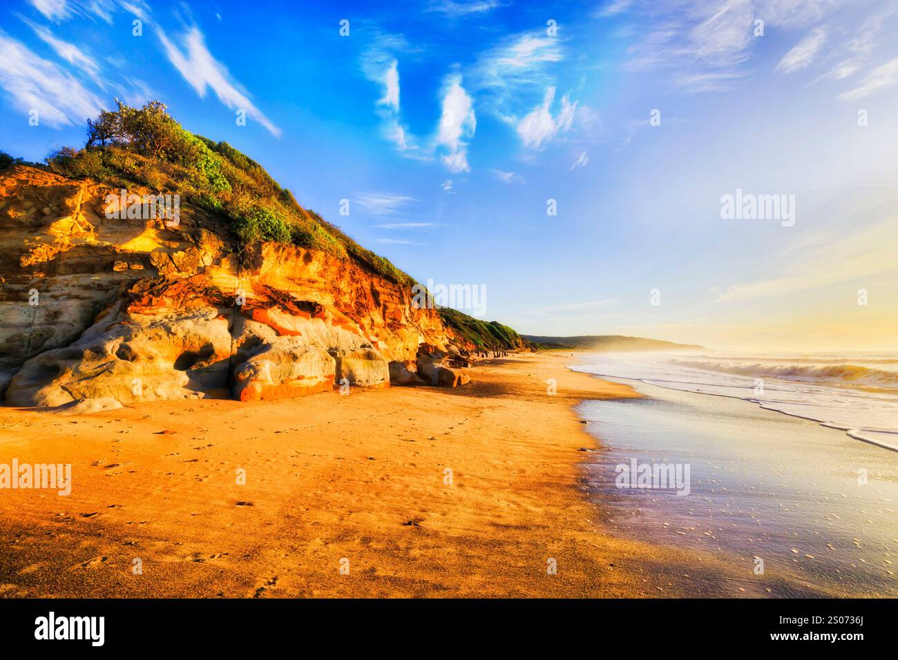 Scenic sandstone rocks with red iron bacteria spots on Middle Camp ...