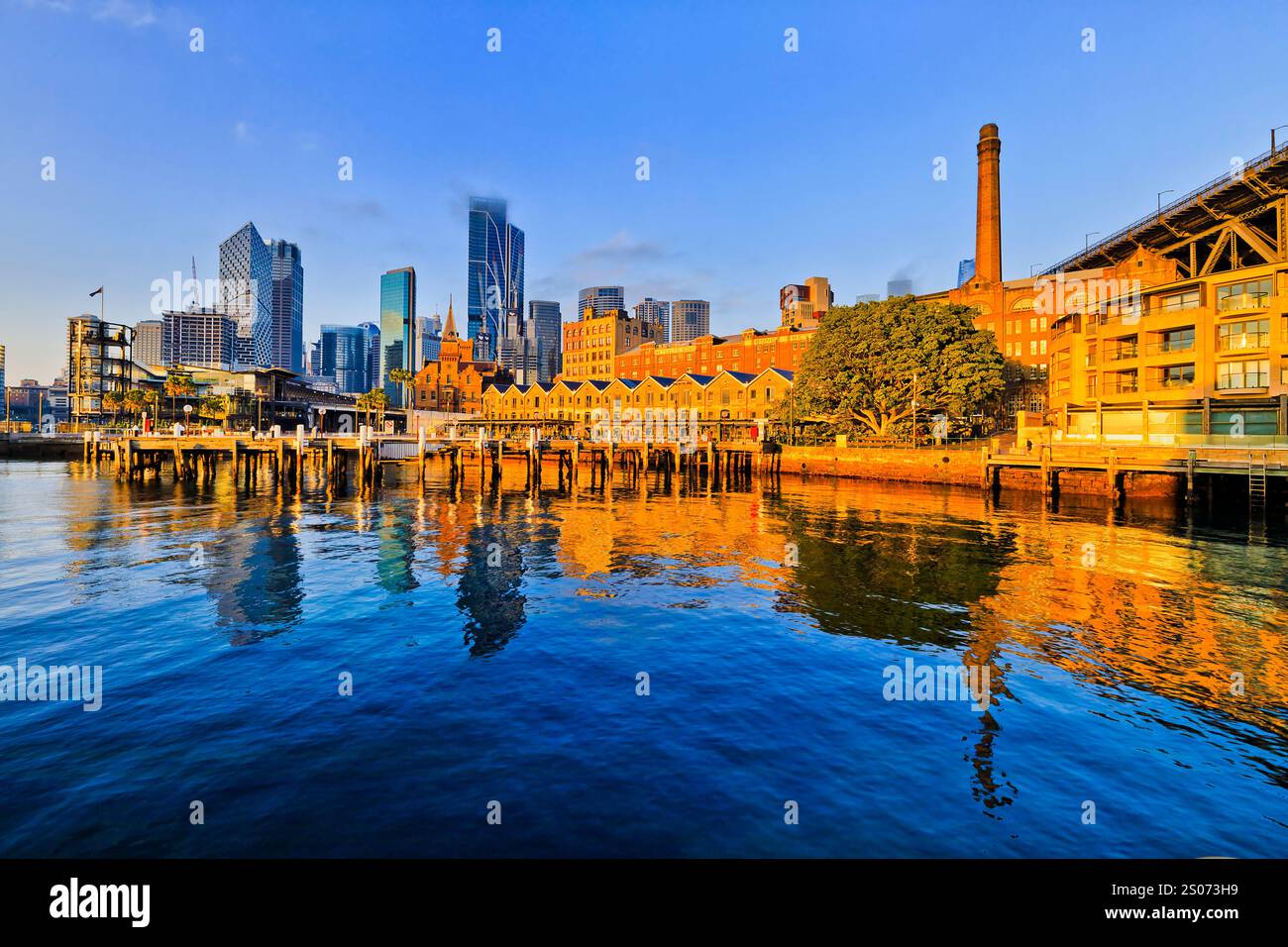Historic The Rocks district of Sydney city on shores of Sydney harbour ...