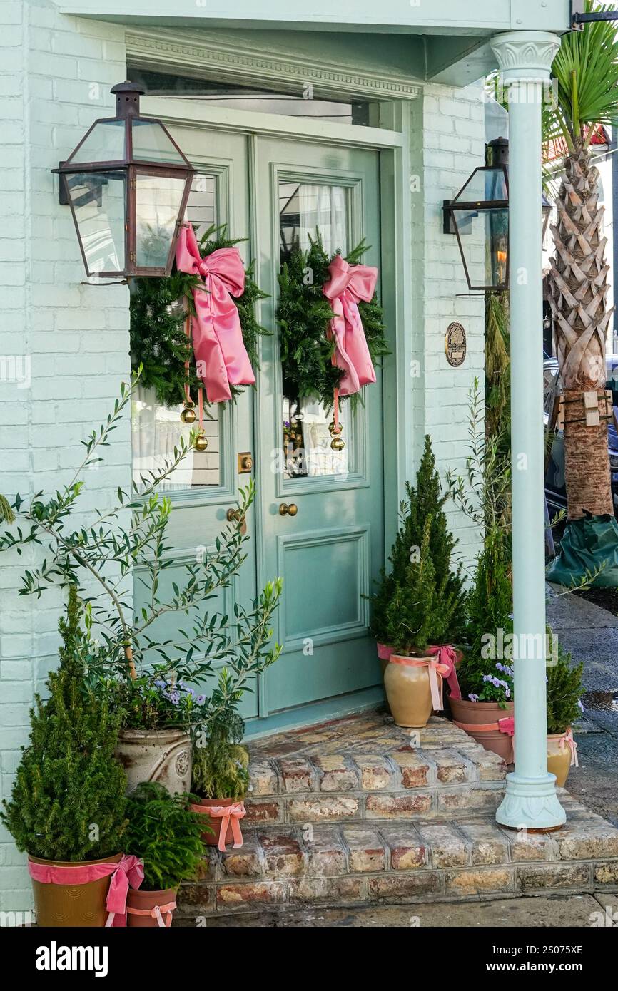 Christmas wreaths decorate the colorful entrance to the Dothage ...