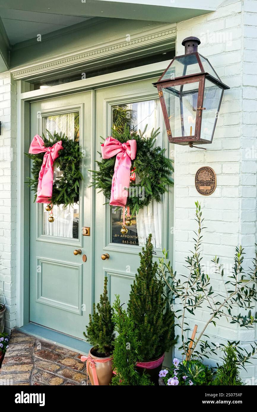 Christmas wreaths decorate the colorful entrance to the Dothage ...
