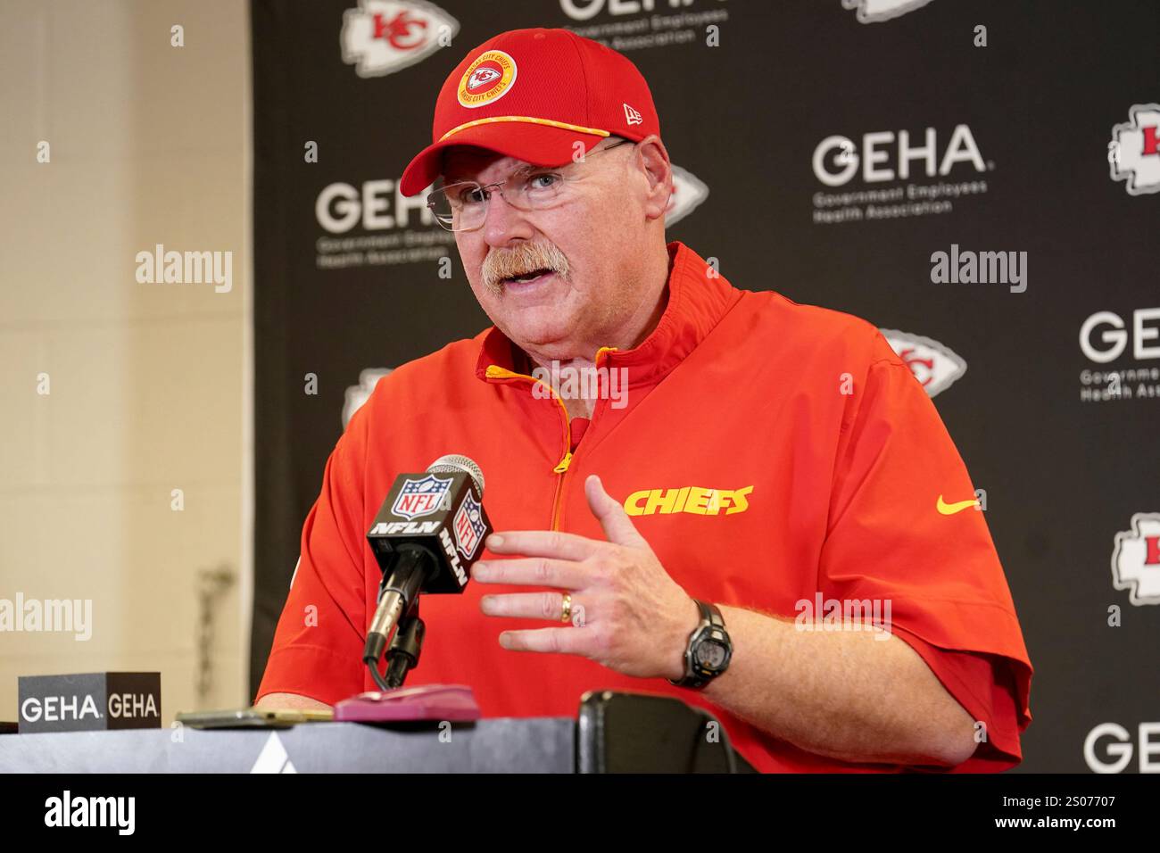 Kansas City Chiefs head coach Andy Reid speaks at a news conference ...