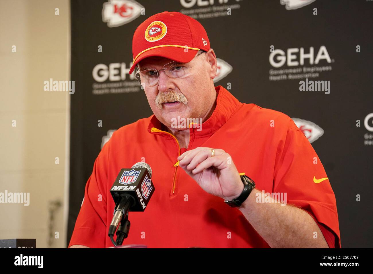 Kansas City Chiefs head coach Andy Reid speaks at a news conference ...