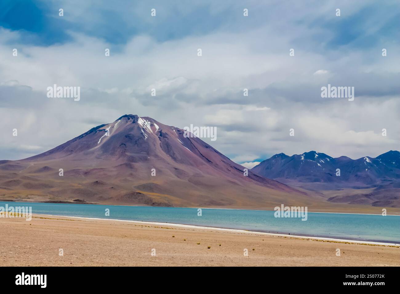 Lakes in the desert Atacama landscape in Chile. The view point to the ...