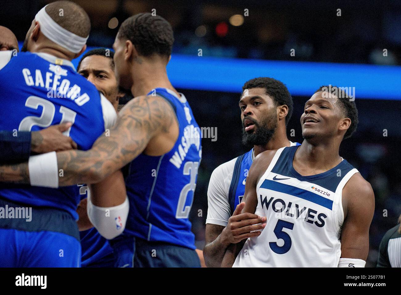 Minnesota Timberwolves guard Anthony Edwards (5) looks on as Dallas ...