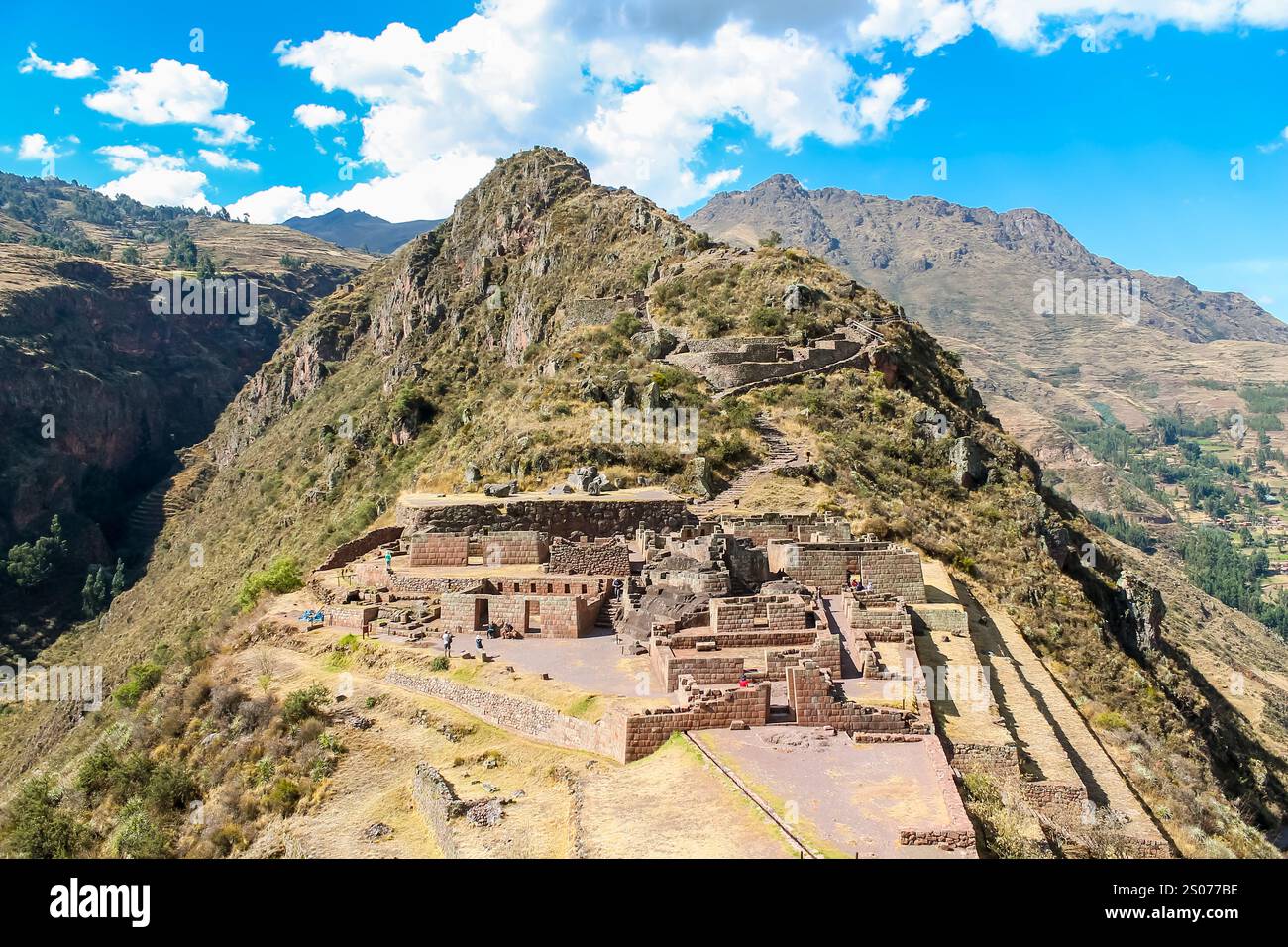 Peru ancient sacred ruins of fortress and terraces of Inca empire ...