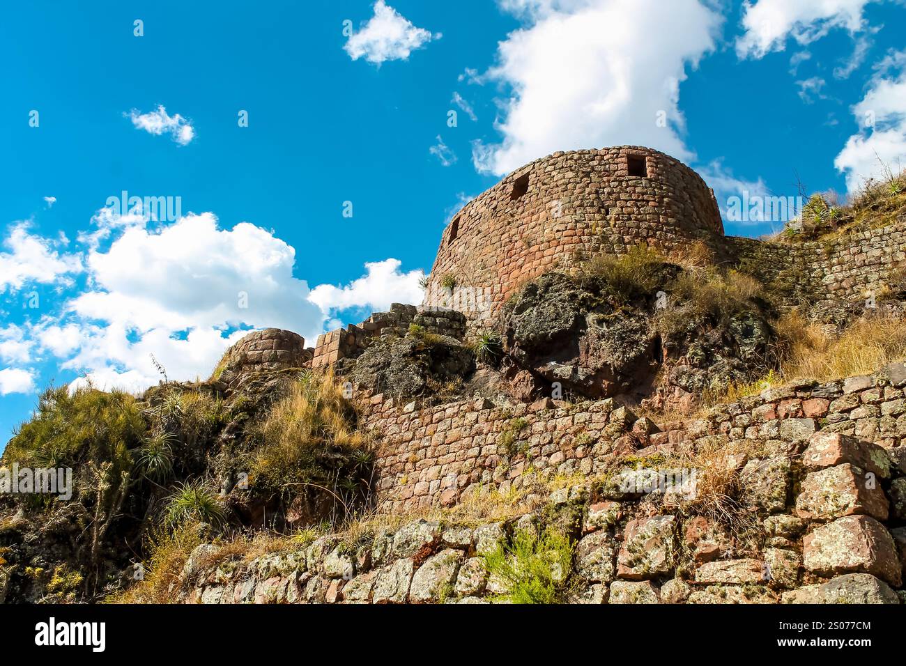 Peru ancient sacred ruins of fortress and terraces of Inca empire ...