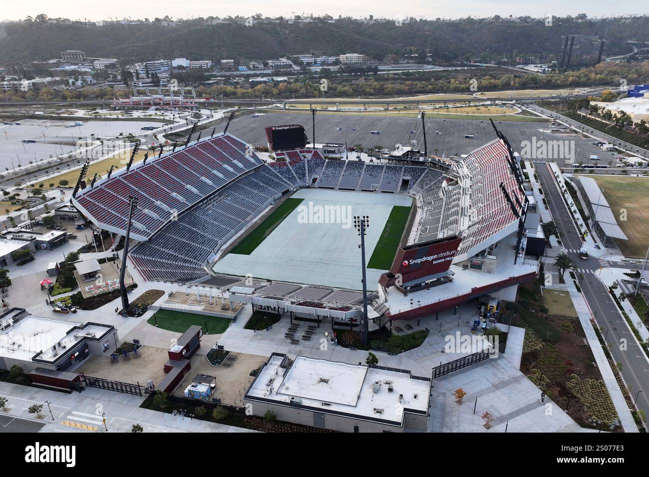 A general overall aerial view of Snapdragon Stadium, Saturday, Dec. 14 ...