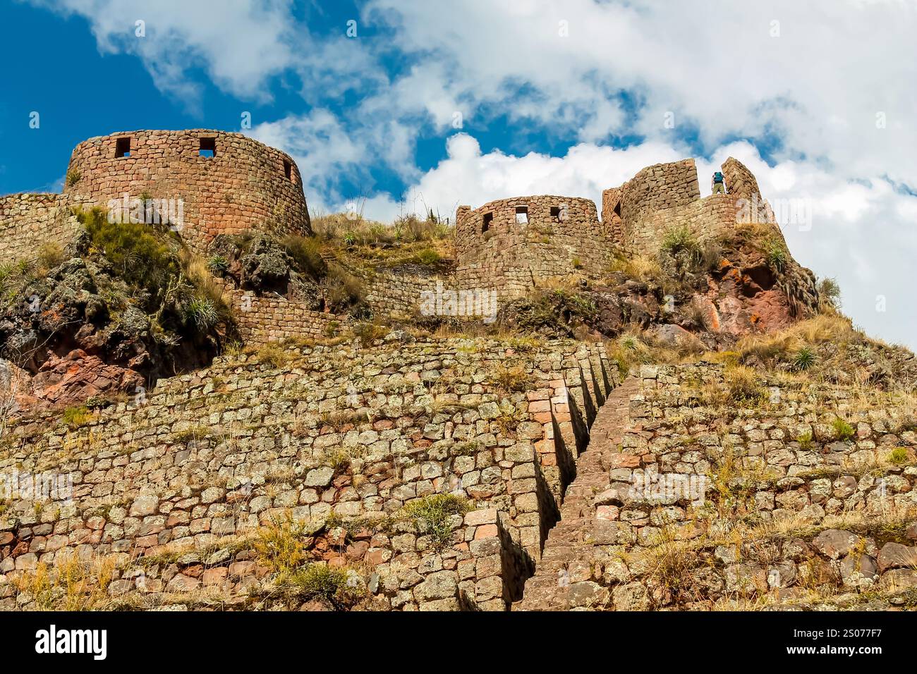Peru ancient sacred ruins of fortress and terraces of Inca empire ...