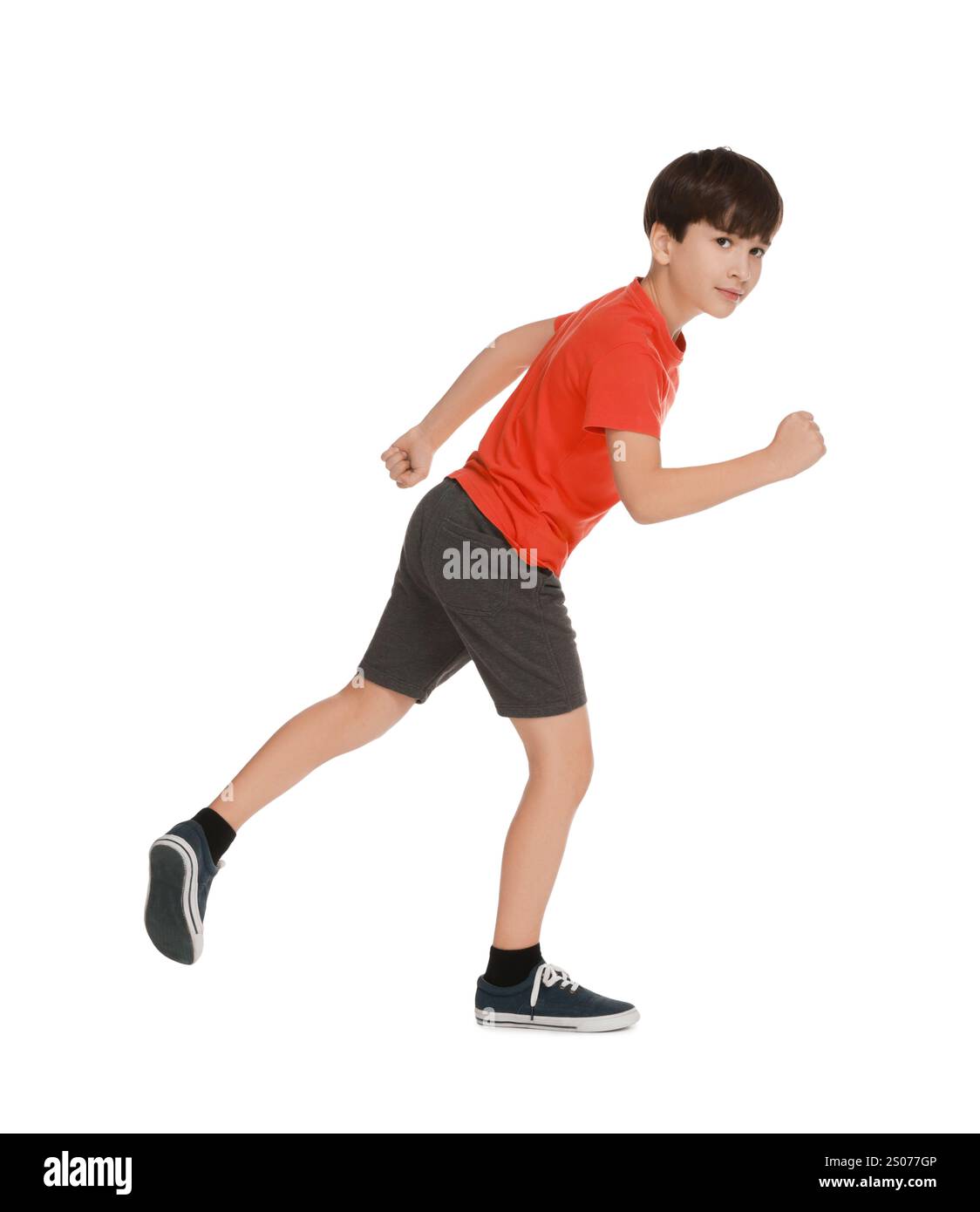 Boy doing exercise on white background. Sport activity Stock Photo - Alamy