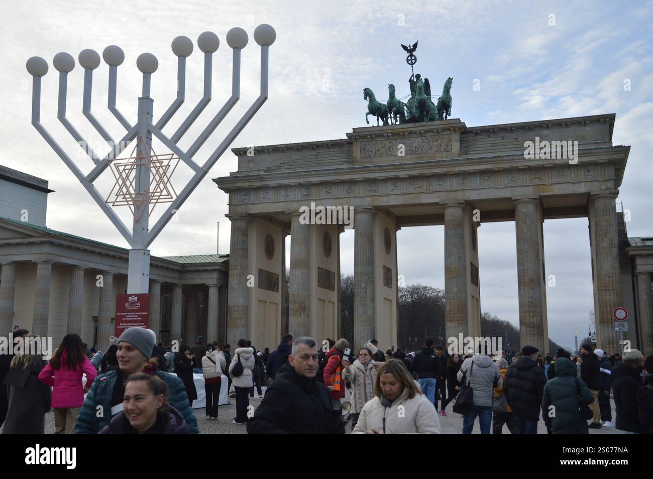 Berlin, Germany - December 25, 2024 - A giant Hanukkah menorah in front ...