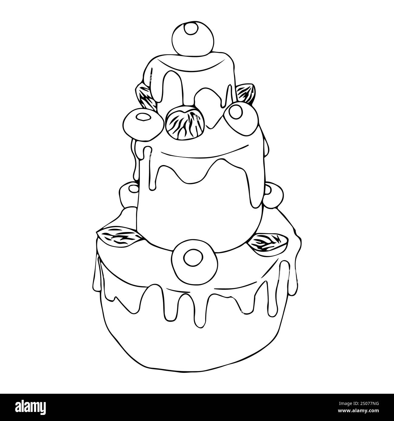 Three-tier cake decorated with chocolate candies, sprinkles, and ...