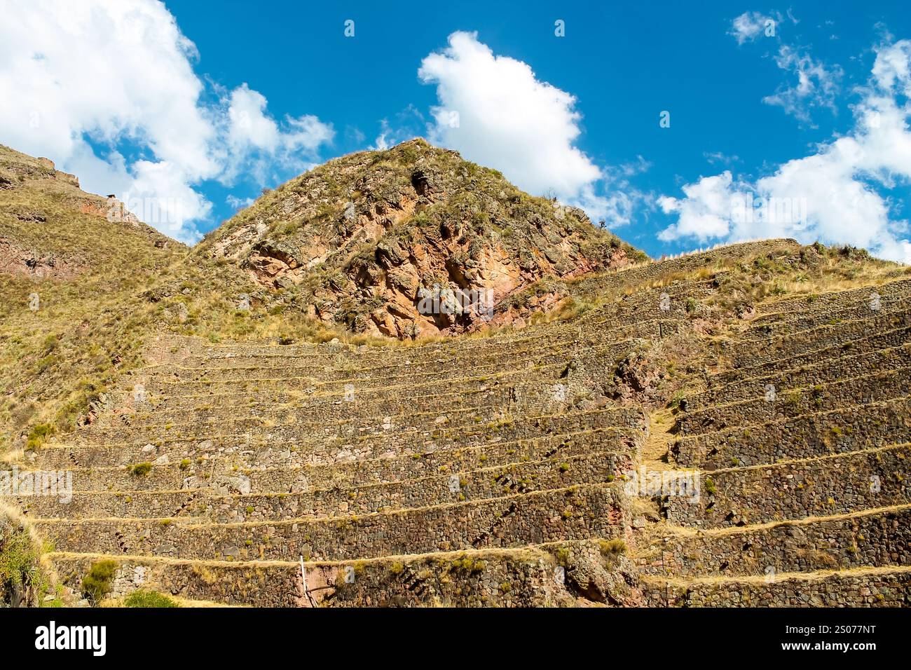 Peru ancient sacred ruins of fortress and terraces of Inca empire ...