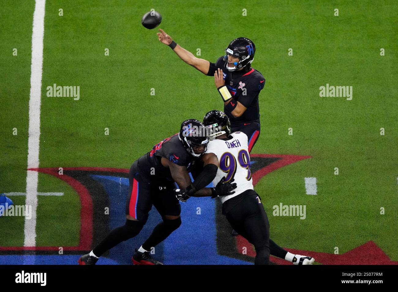 Houston Texans quarterback C.J. Stroud throws a pass during the first ...