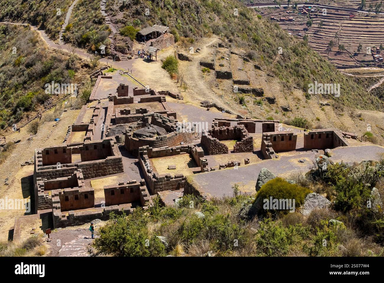 Peru ancient sacred ruins of fortress and terraces of Inca empire ...