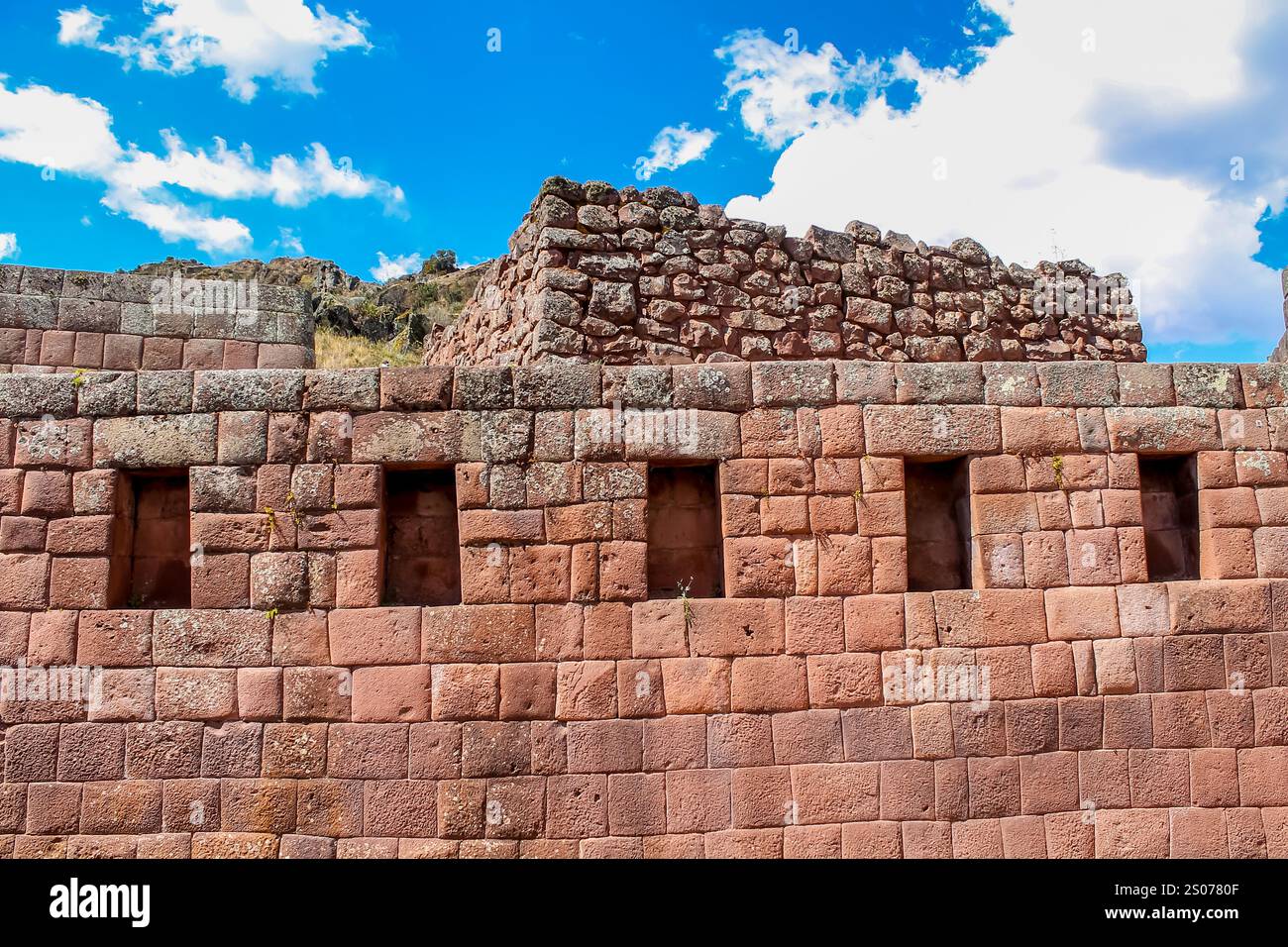 Peru ancient sacred ruins of fortress and terraces of Inca empire ...