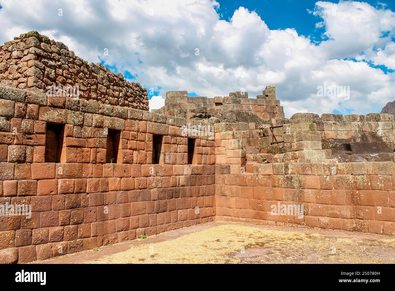 Peru ancient sacred ruins of fortress and terraces of Inca empire ...