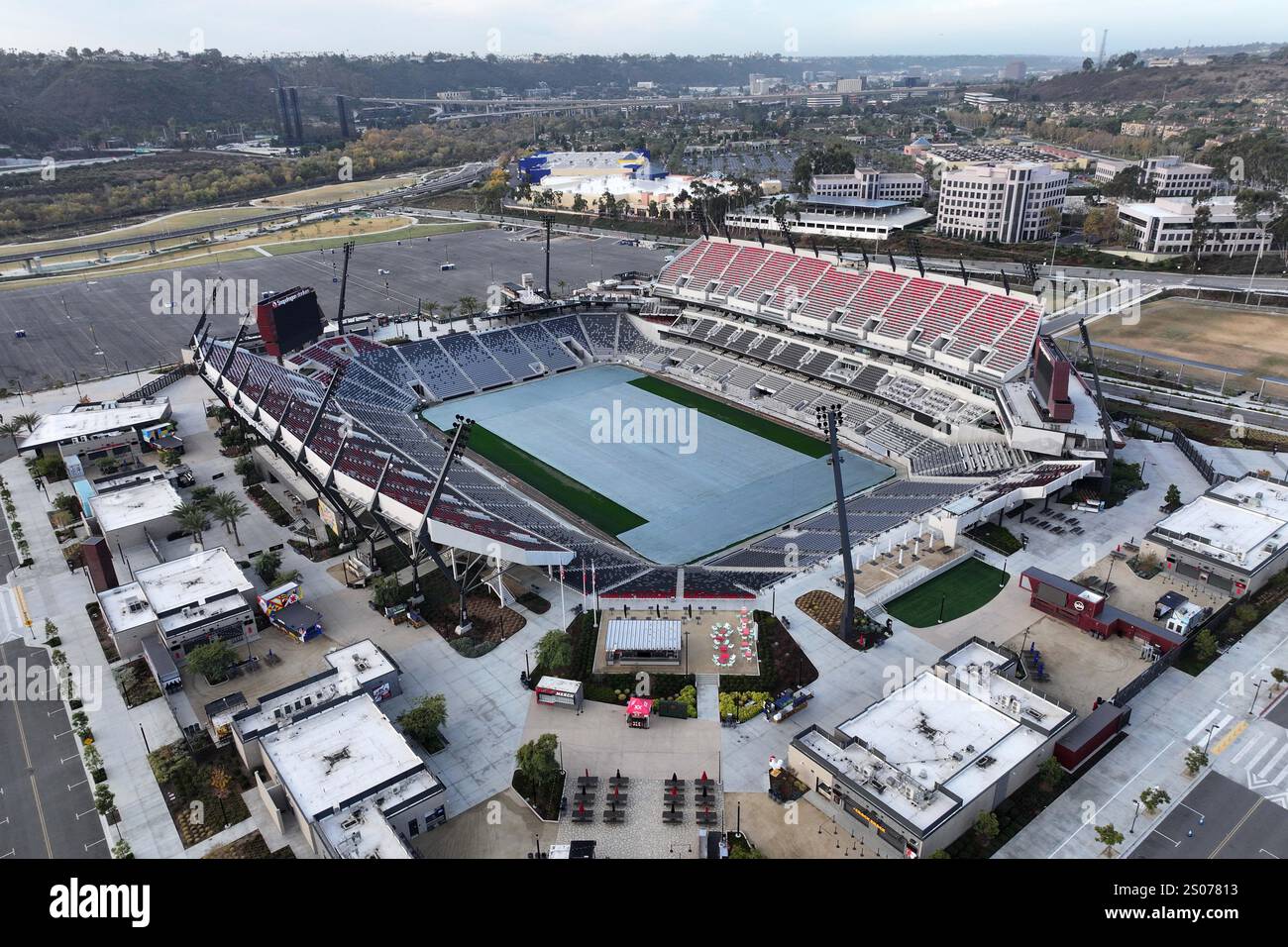 A general overall aerial view of Snapdragon Stadium, Saturday, Dec. 14 ...