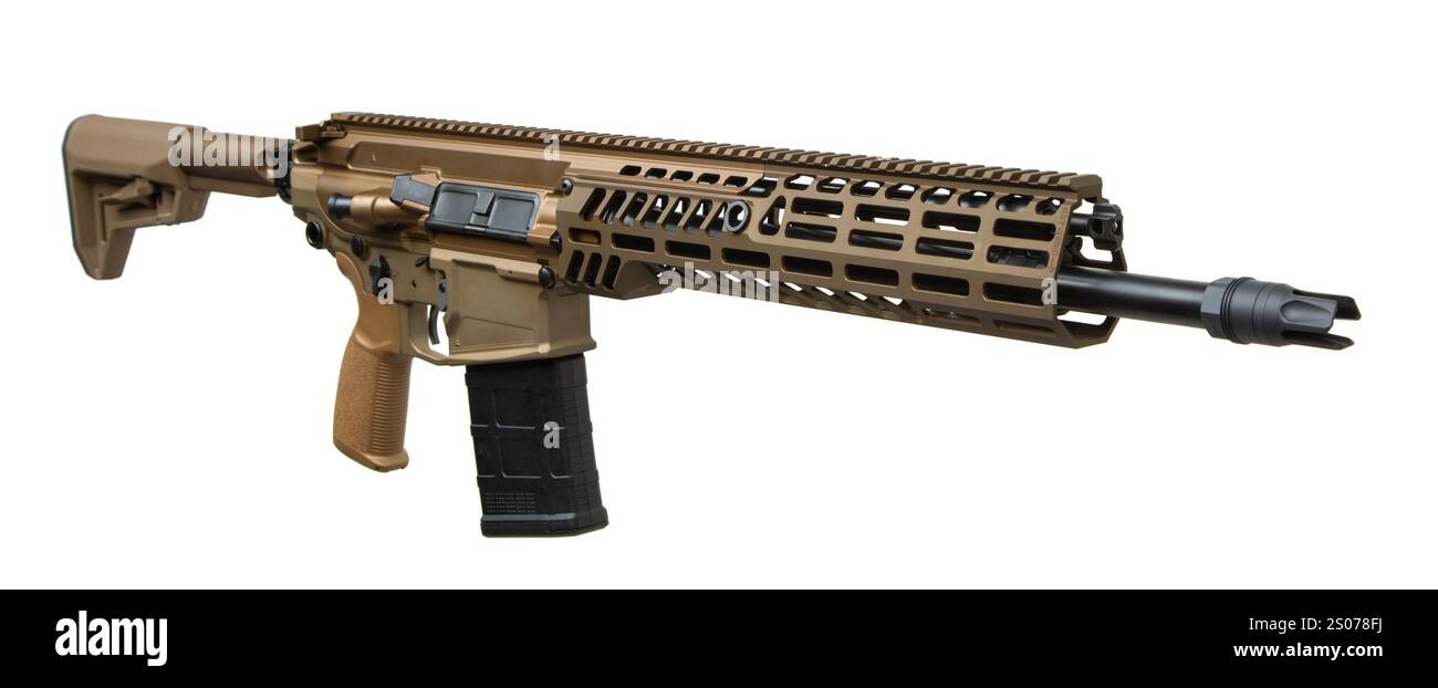 Tactical semi-automatic rifle, tan finish, modern modular design ...