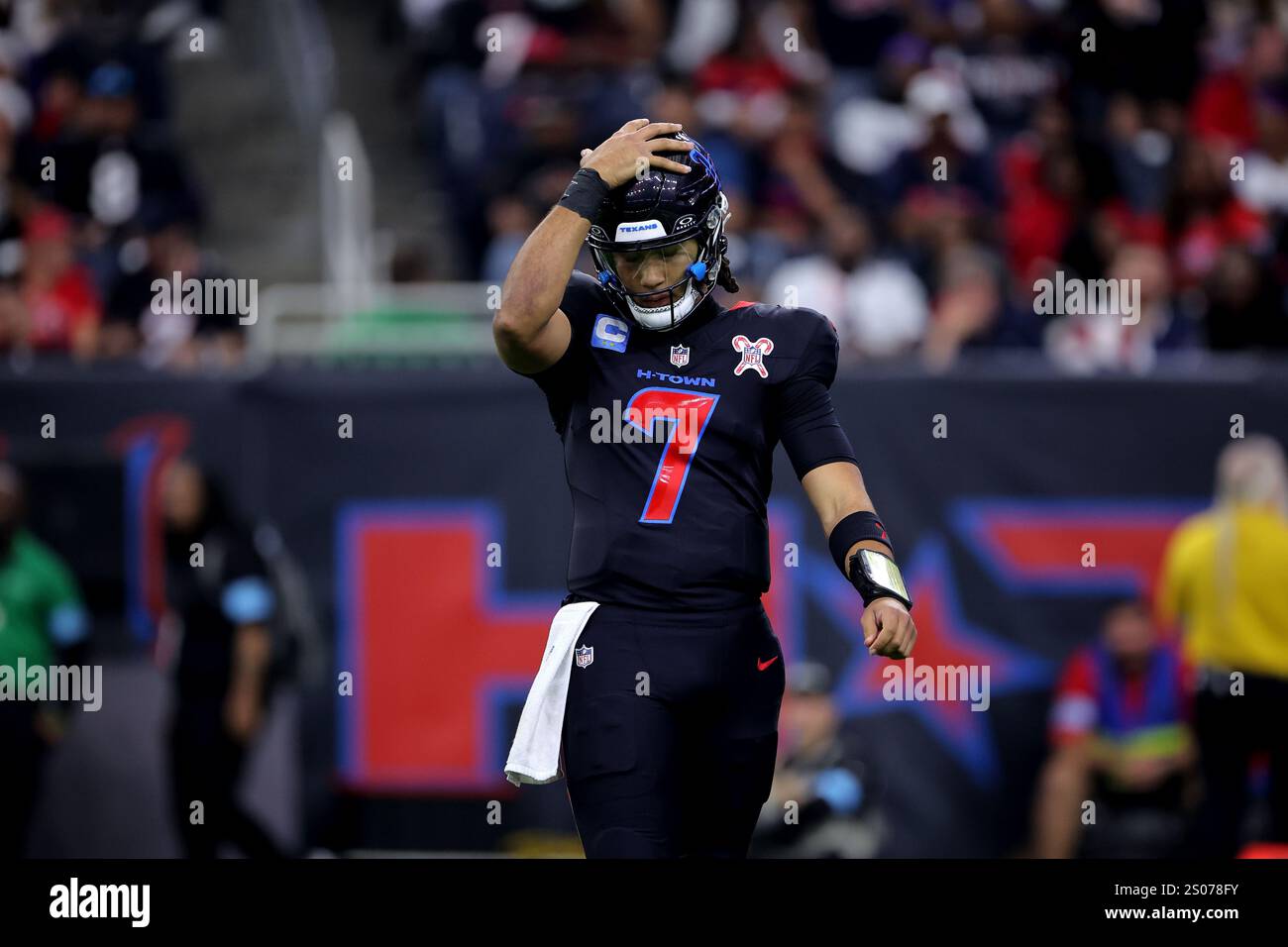 December 25, 2024, Houston, Texas, U.S: Houston Texans quarterback C.J. Stroud (7) reacts after ...