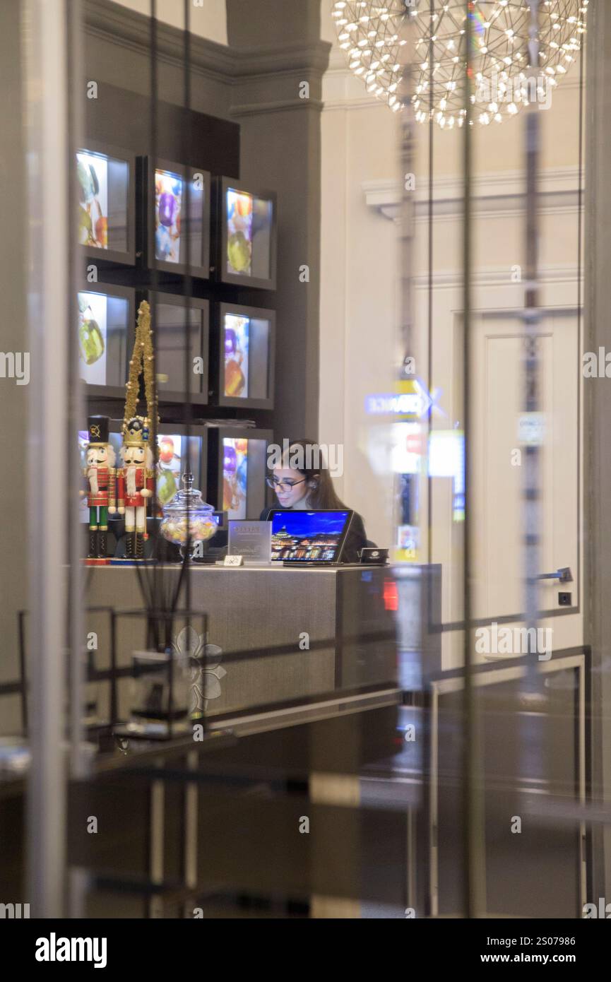 Rome, Italy. 24th Dec, 2024. The reception of a luxury hotel on Via del ...