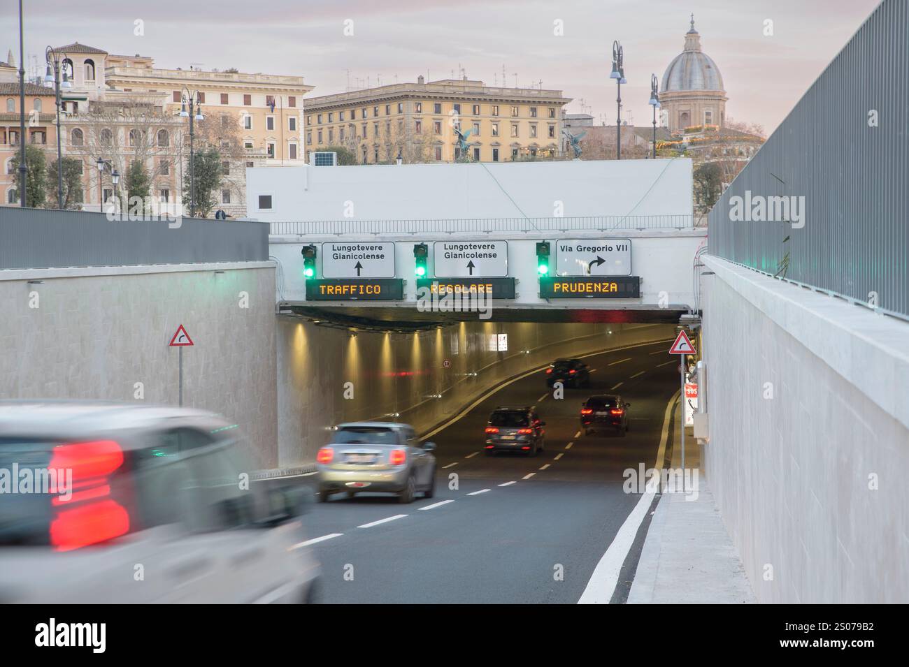 Rome, Italy. 24th Dec, 2024. Cars enter the Piazza Pia underpass ...