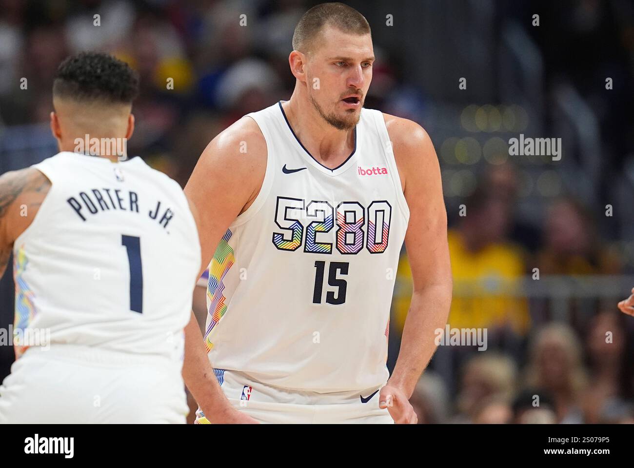 Denver Nuggets forward Michael Porter Jr. (1) and center Nikola Jokic ...