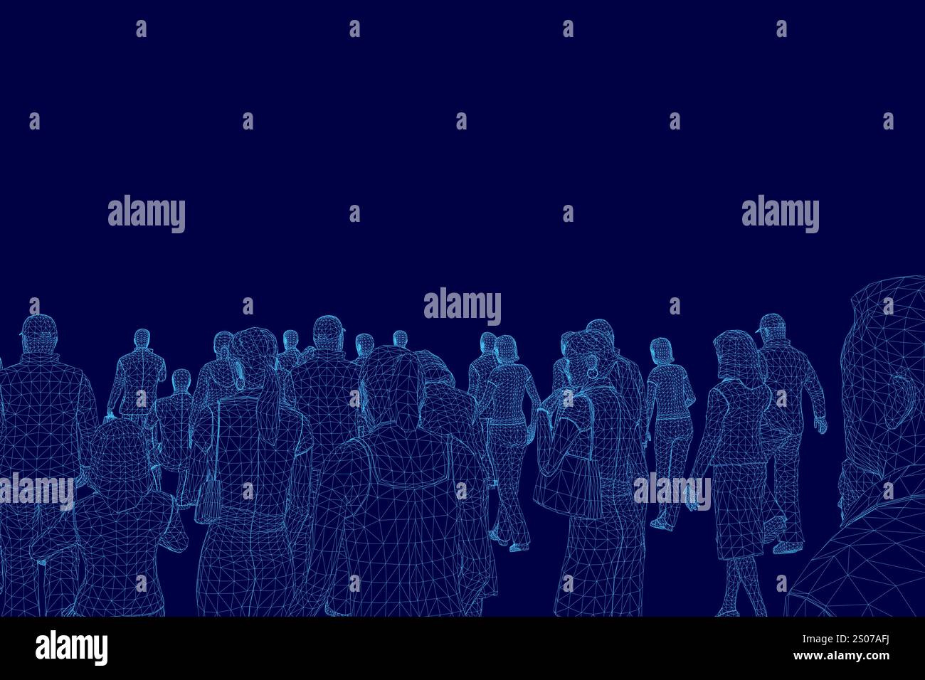 Group of people are walking. The people are all different sizes and are ...