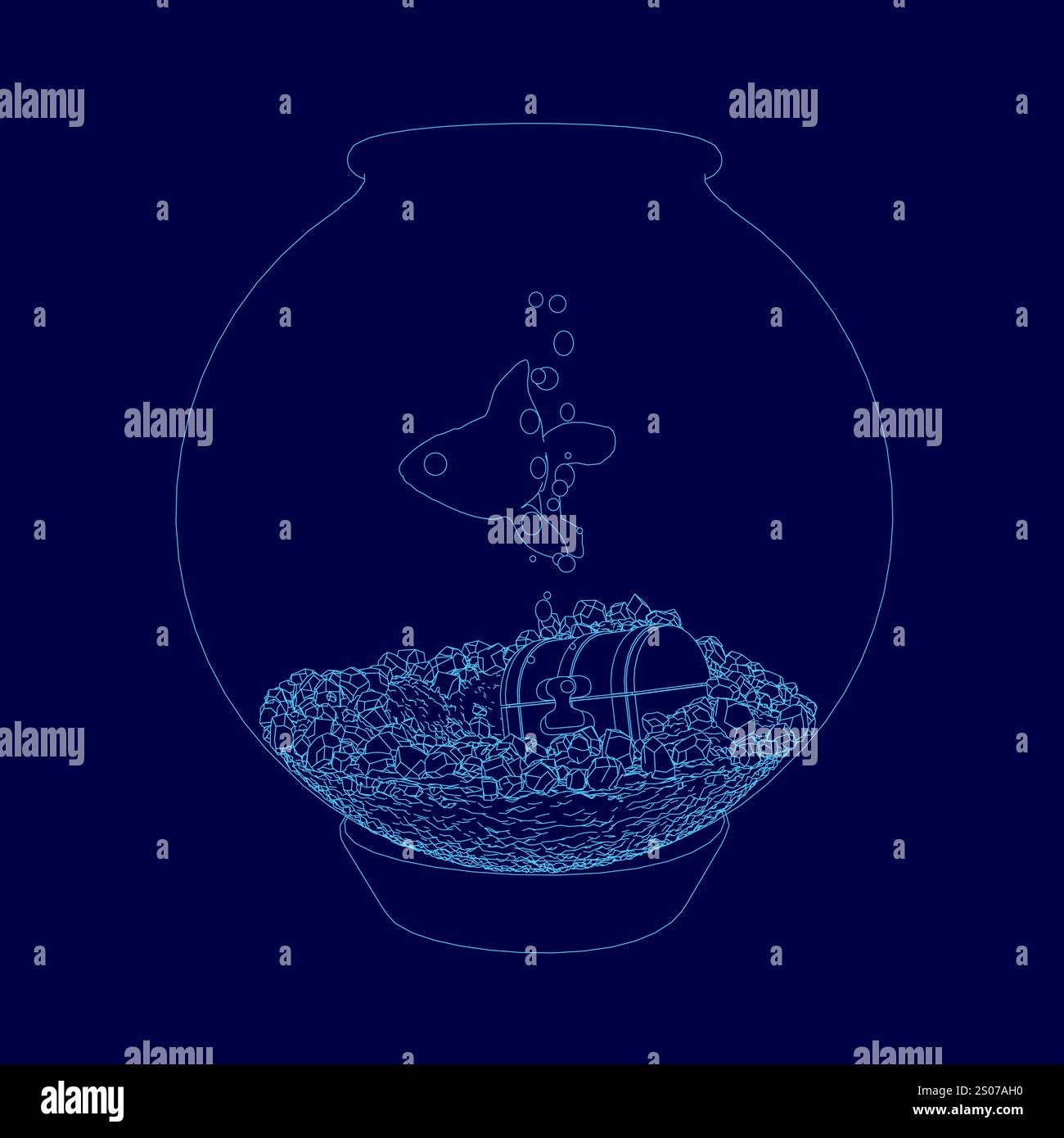 Blue fish tank with a fish inside. The fish is swimming in the water ...