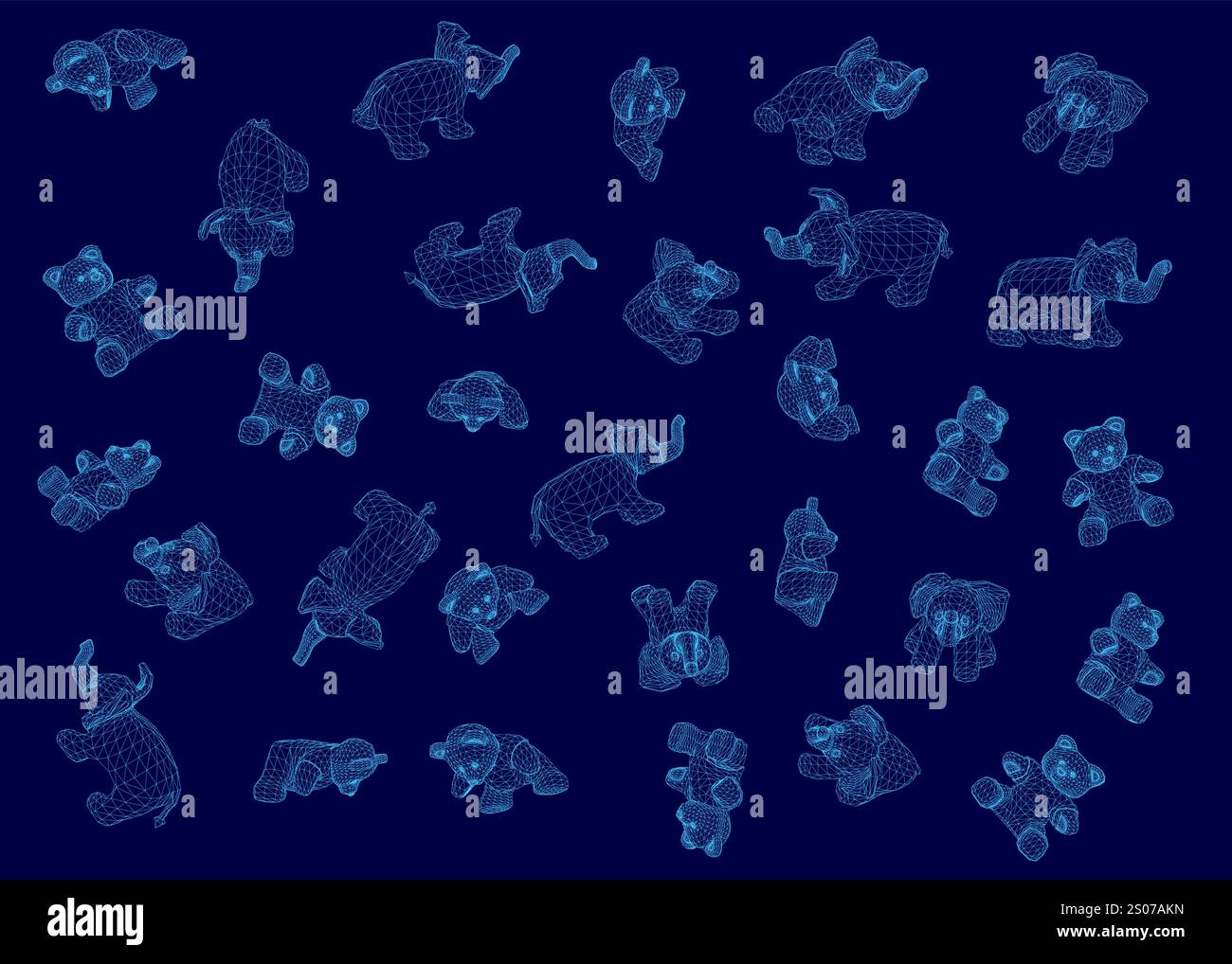 Blue background with many different animals scattered throughout. The ...