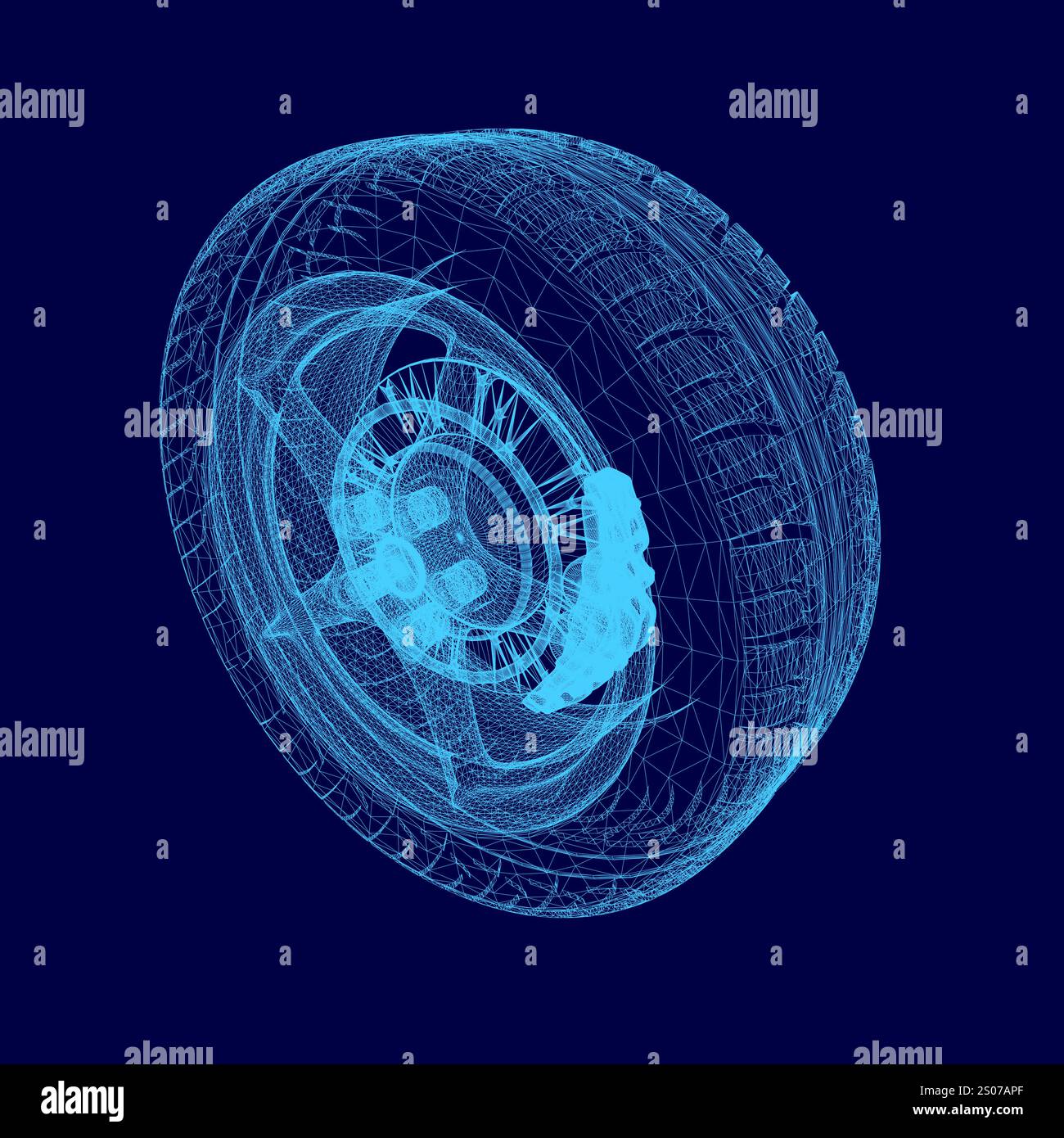 Blue tire with a rim. The tire is shown in a 3D. The tire is shown in a ...